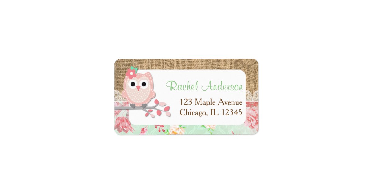 Owl return address labels, shabby chic burlap label | Zazzle