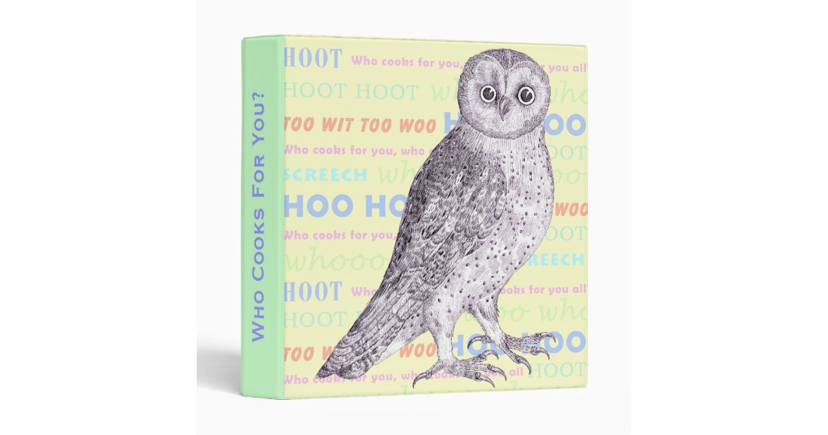 Owl Sounds Cookbook or Notebook Spiral Binder | Zazzle