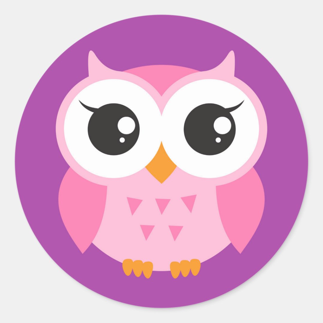 Owl stickers - cute, pink owl on purple background | Zazzle
