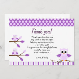 Owl Thank You Card Note Purple | Zazzle