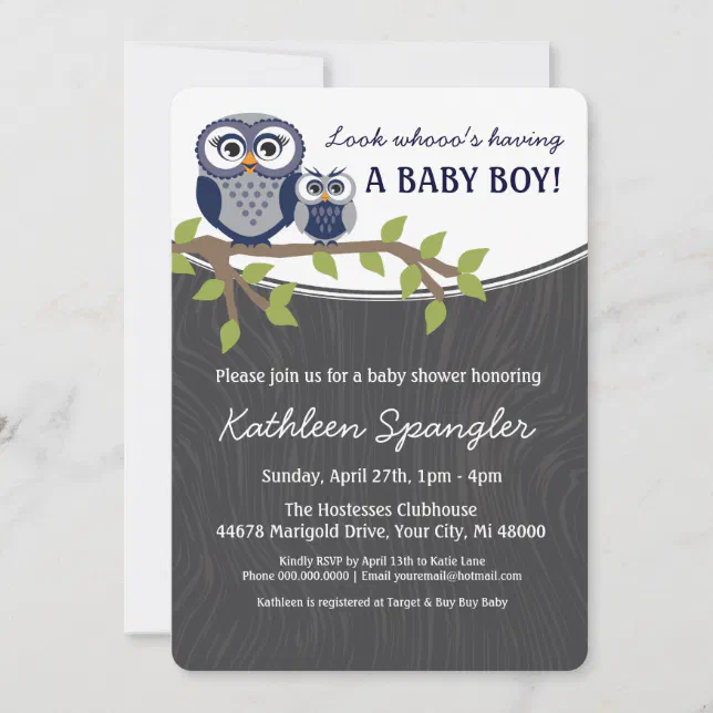 Owl Theme Baby Shower Invitation | Zazzle