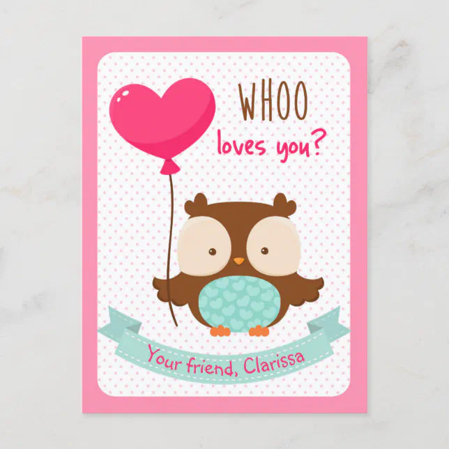 Owl Valentines Day Card Kids (Whoo loves you) | Zazzle
