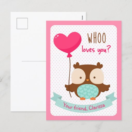 Owl Valentines Day Card Kids (Whoo loves you) | Zazzle