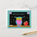 Owl with chalkboard and apple back-to-school postcard | Zazzle