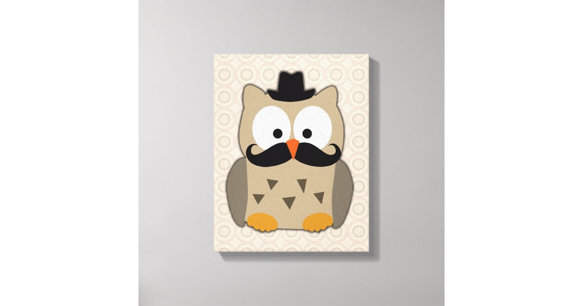 Owl with Mustache and Hat Canvas Print | Zazzle