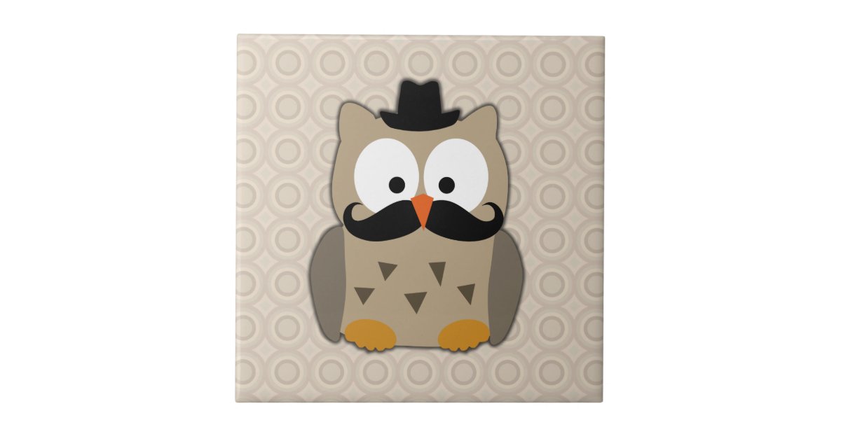 Owl with Mustache and Hat Ceramic Tile | Zazzle