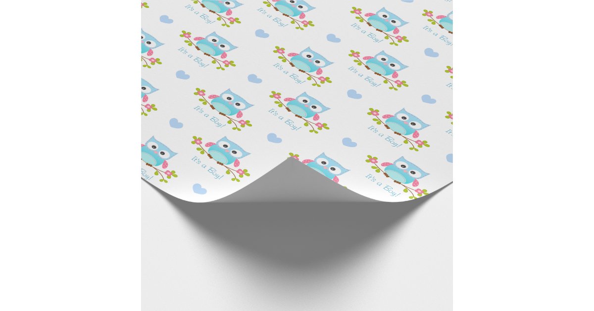 Owl Wrapping Paper Baby Boy Blue It's A Boy | Zazzle
