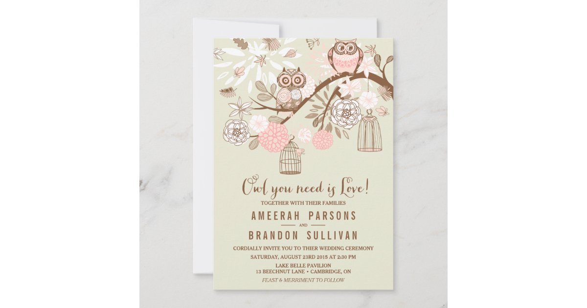 Owl You Need Is Love Pink Owls Wedding Invitation | Zazzle