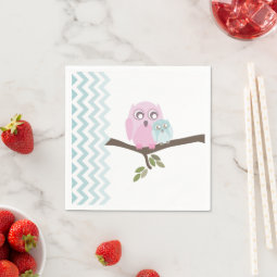 Owls + Chevron Boy Baby Shower Napkins | Zazzle