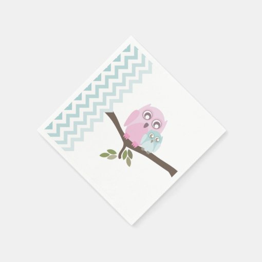 Owls + Chevron Boy Baby Shower Napkins | Zazzle