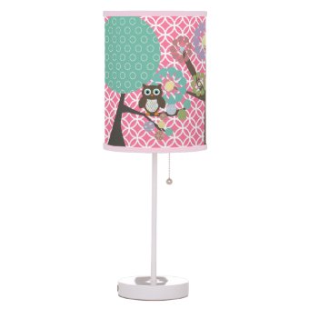 Owls in Trees on Pink Table Lamp | Zazzle