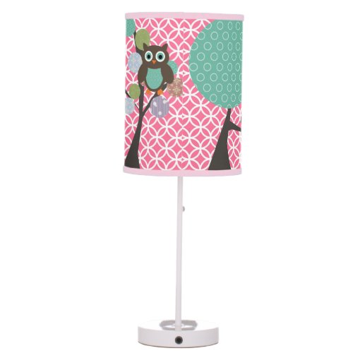 Owls in Trees on Pink Table Lamp | Zazzle