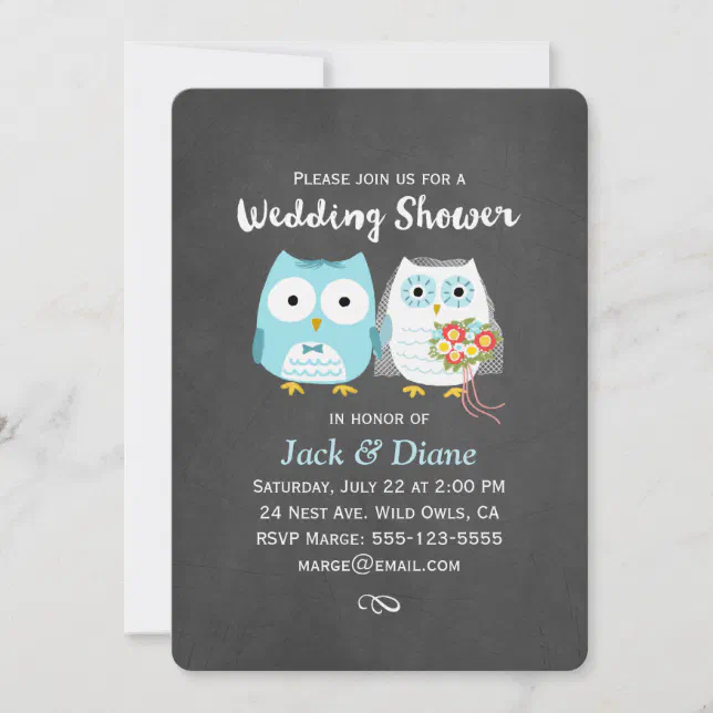 Owls Wedding Shower Couple Cute Bride and Groom Invitation | Zazzle