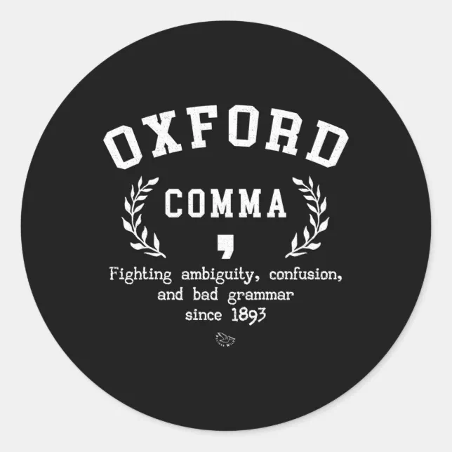 Oxford Comma English Grammar Nerd Classic Round Sticker | Zazzle