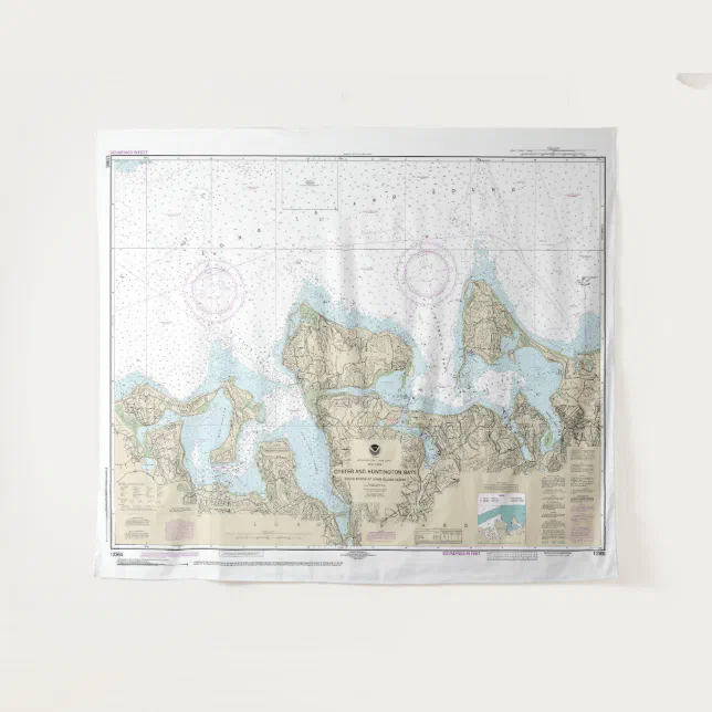 Oyster and Huntington Bays Nautical Chart 12365 Tapestry | Zazzle