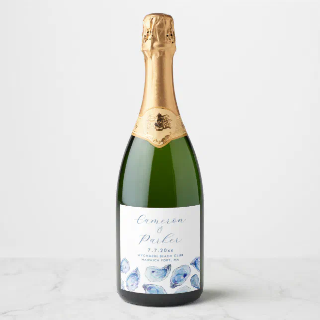 Oyster Blue Watercolor Wedding Favor Sparkling Wine Label | Zazzle