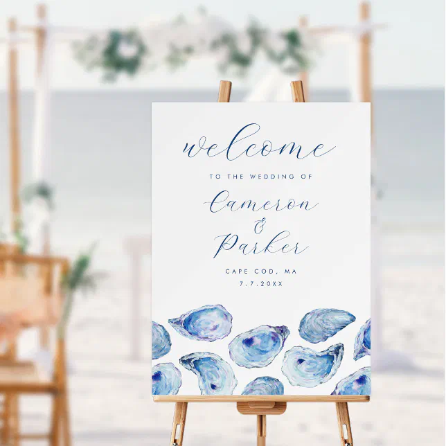 Oyster Blue Watercolor Wedding Welcome Sign | Zazzle