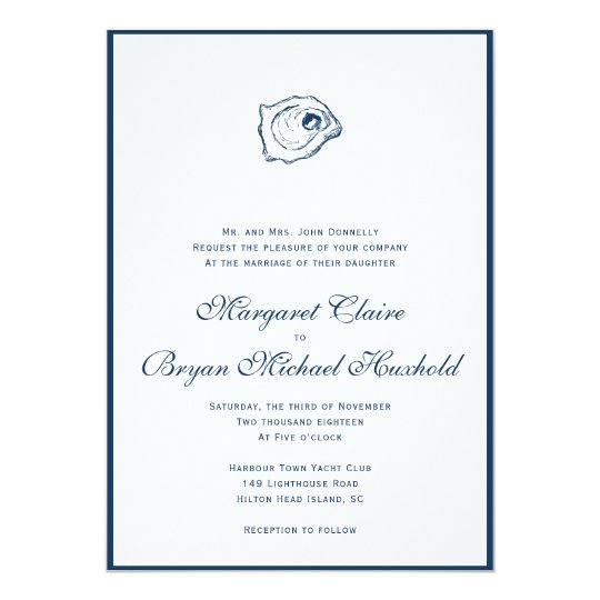Oyster Invitation V1 with Navy Border | Zazzle.com