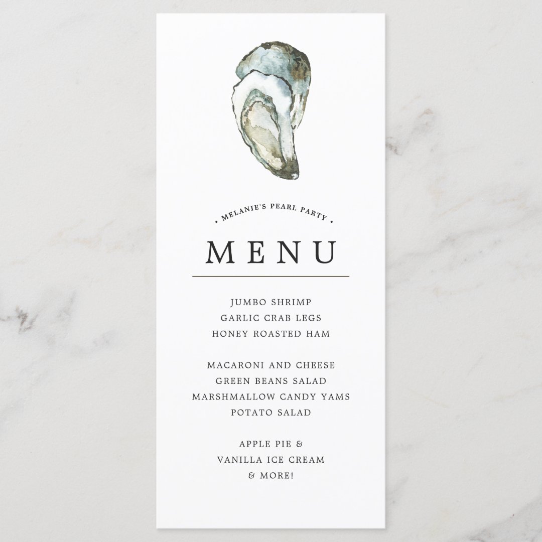 Oyster Pearl Party | Dual Oysters Opal Theme Menu | Zazzle