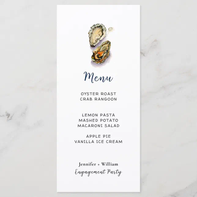 Oyster Seafood Party Menu Card | Zazzle