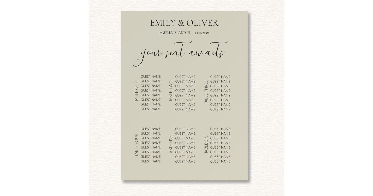 Oyster Shells Wedding Seating Chart Foam Board | Zazzle