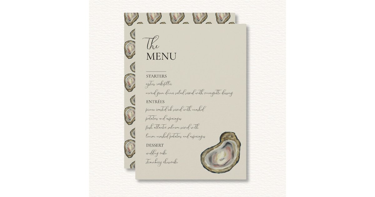 Oyster Shells Wedding Table Menu Cards Flat Menu | Zazzle