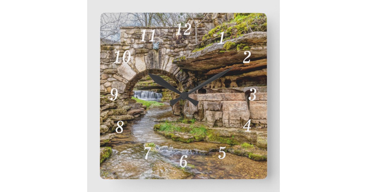 Ozarks Waterfall Under Bridge Wall Clock | Zazzle