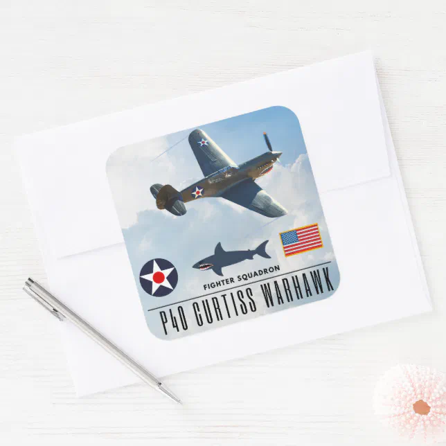 P-40 CURTISS WARHAWK FIGHTER SQUADRON SQUARE STICKER | Zazzle