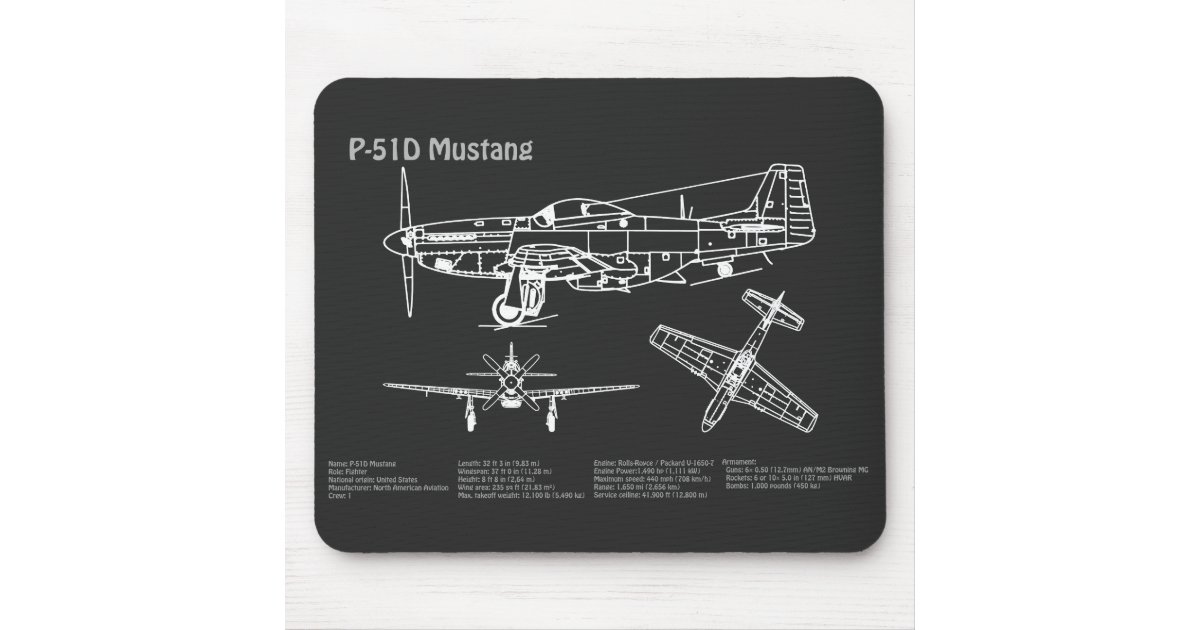 P-51D Mustang - Airplane Blueprint PD Mouse Pad | Zazzle