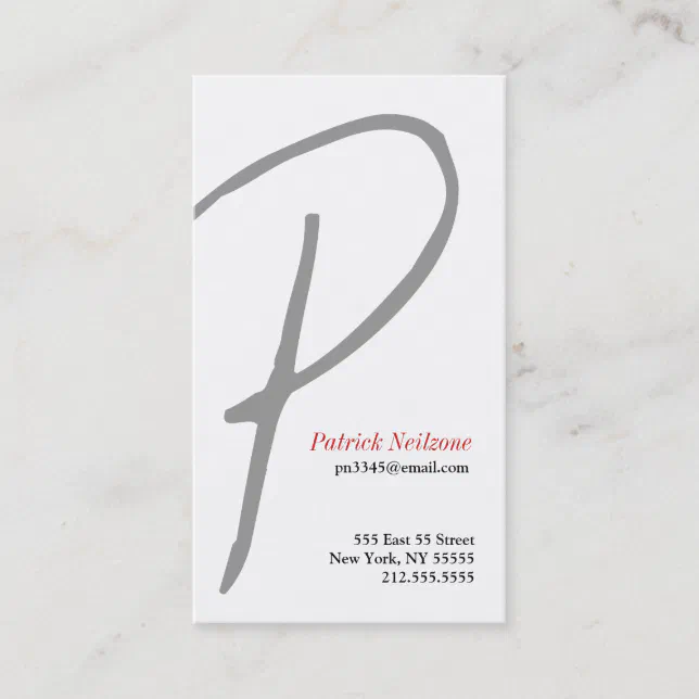 P Letter Alphabet Business Card Grey | Zazzle