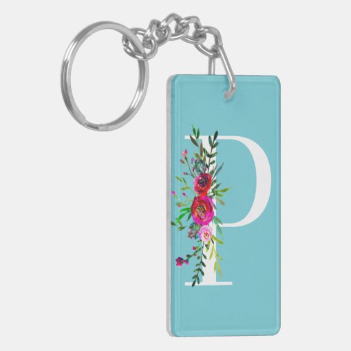 P Letter Initial Monogram Floral Custom Color Keychain | Zazzle