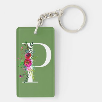 P Letter Initial Monogram Floral Custom Color Keychain | Zazzle