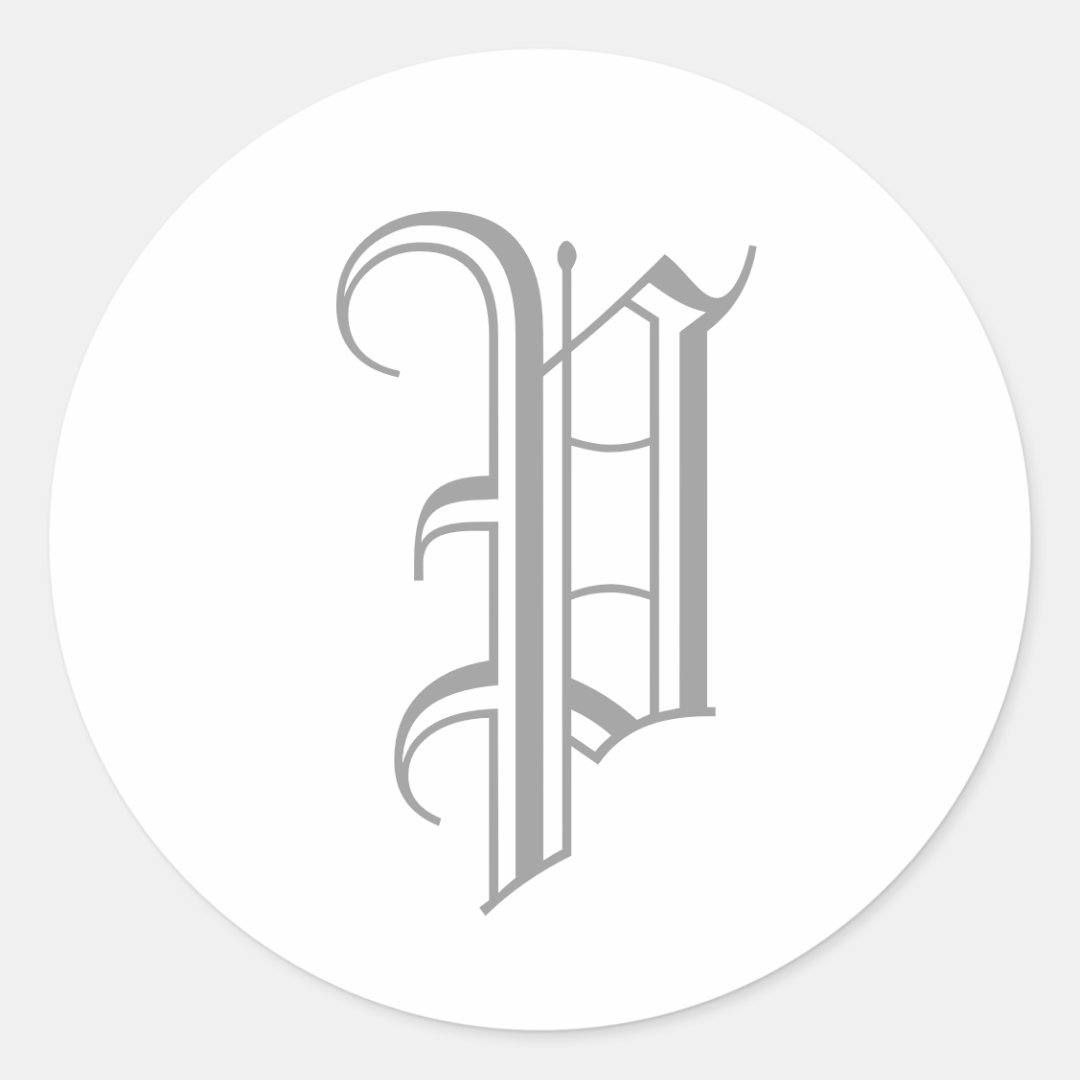 P Letter Monogram Sticker Grey Old English | Zazzle