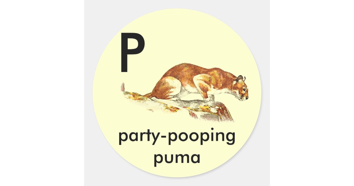 P - party-pooping puma classic round sticker | Zazzle