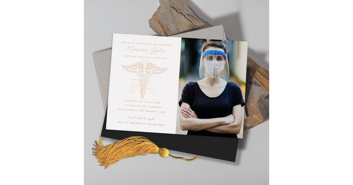 PA Physician's Assistant Graduation Photo Rose Foil Invitation | Zazzle