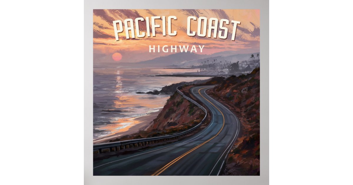 Pacific Coast Highway Sunset Poster | Zazzle