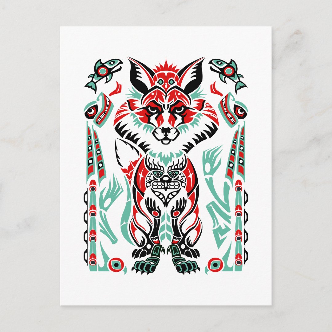 Pacific North Coastal Native American Indian Fox Postcard | Zazzle