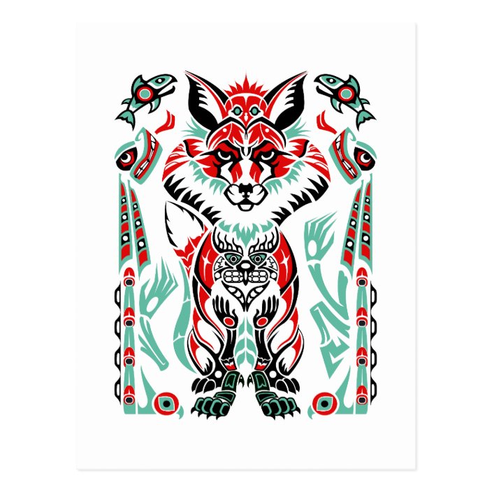 Pacific North Coastal Native American Indian Fox Postcard | Zazzle.com