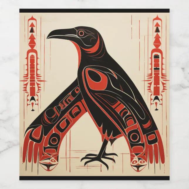 Pacific Northwest art style raven Wine Label | Zazzle