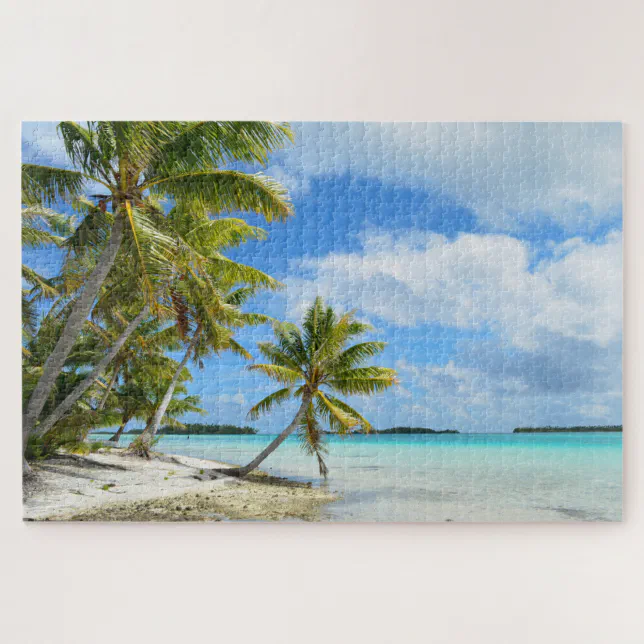 Pacific tropical beach with palm tree jigsaw puzzle | Zazzle