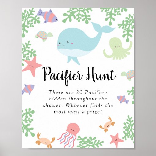 Pacifier Hunt Under the Sea Baby Shower Game Cute Poster | Zazzle