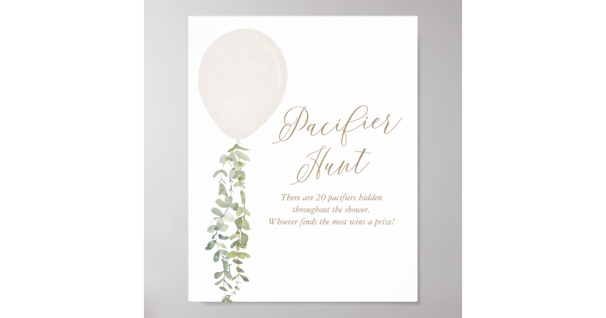 Pacifier Hunt White Balloon Boy Baby Shower Poster | Zazzle