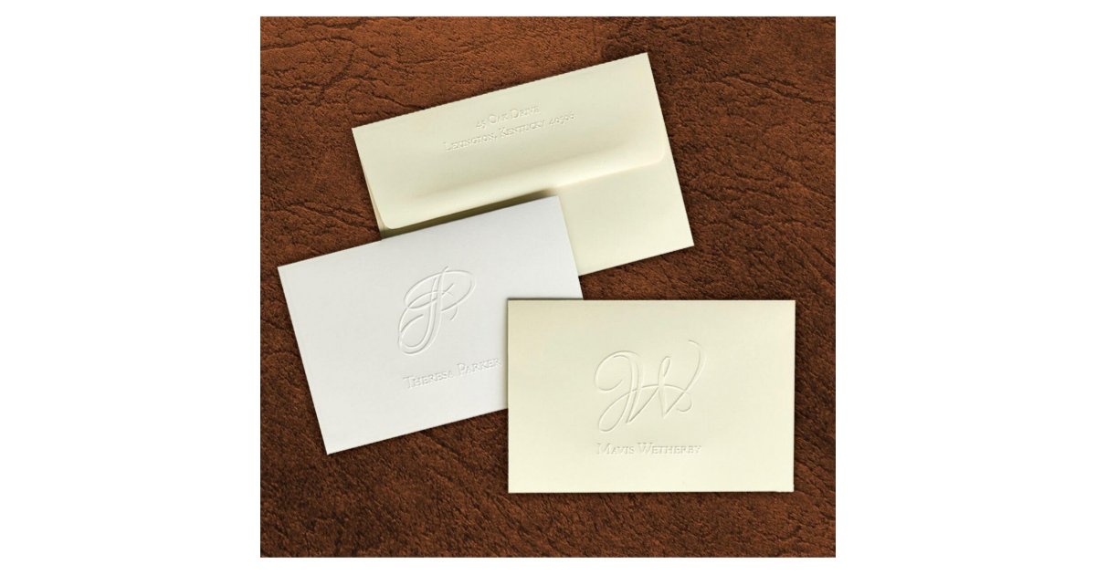 Pack of 25 Artistic Embossed Initial Note Cards | Zazzle