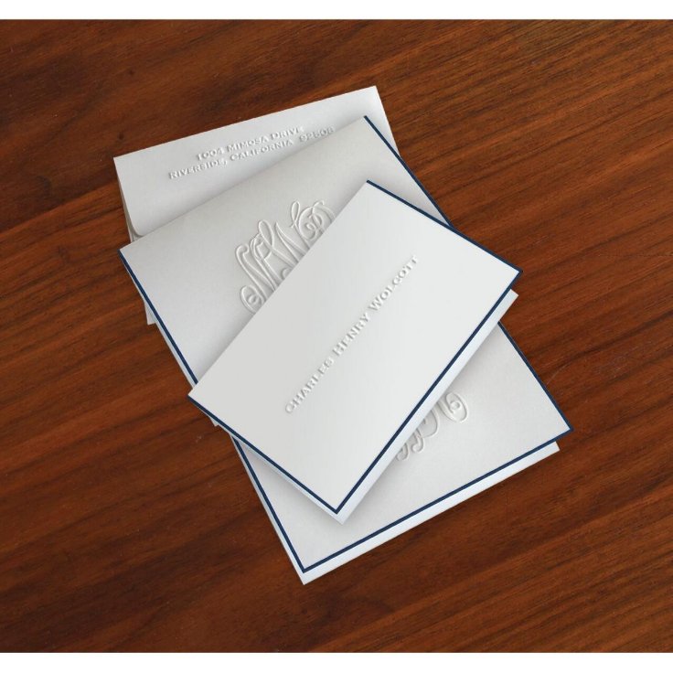 Pack of 25 Blue Hand-Bordered Folded Note Cards | Zazzle