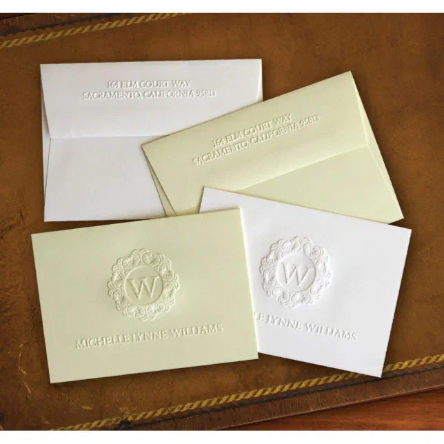 Pack of 25 Embossed Initial Folded Note Cards | Zazzle