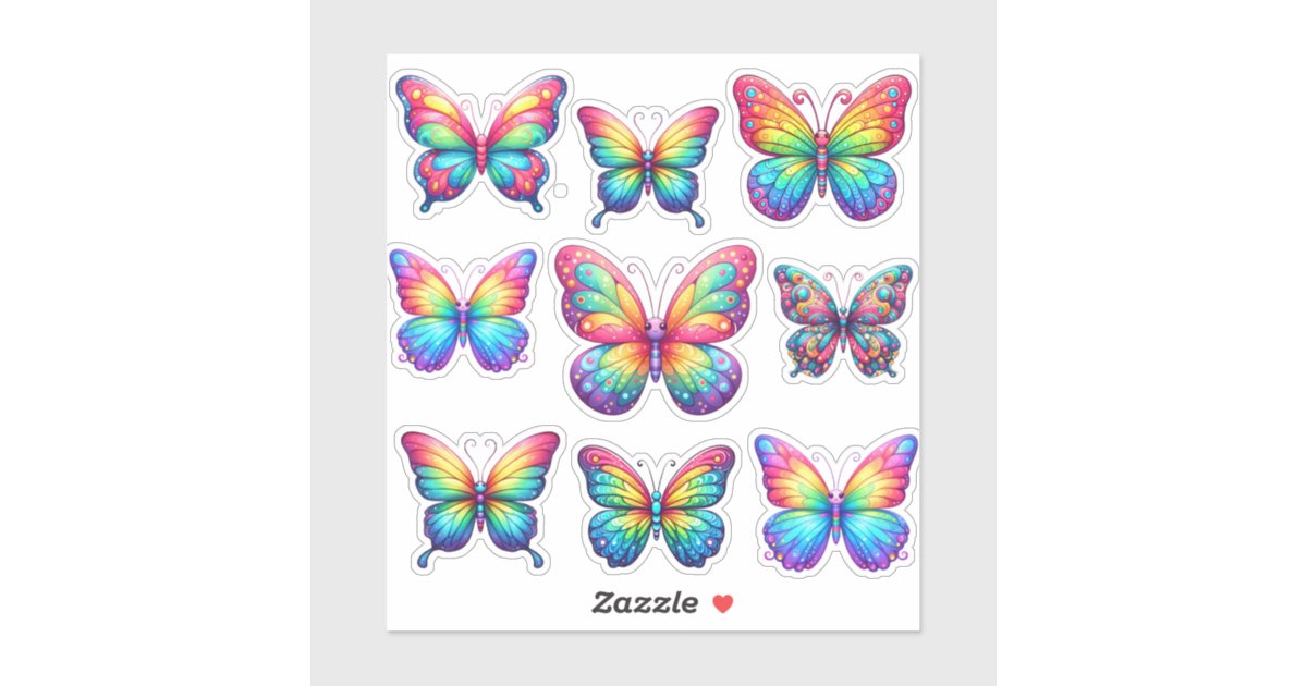 pack of rainbow butterflies sticker | Zazzle