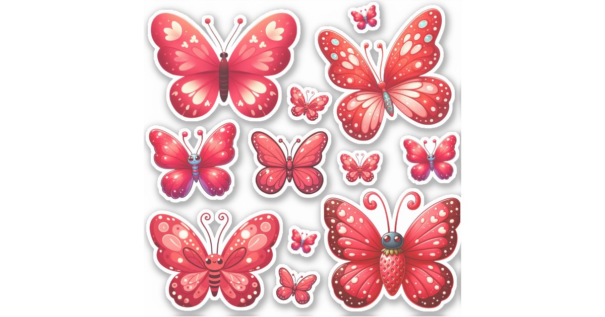 pack of vibrant red butterflies sticker | Zazzle
