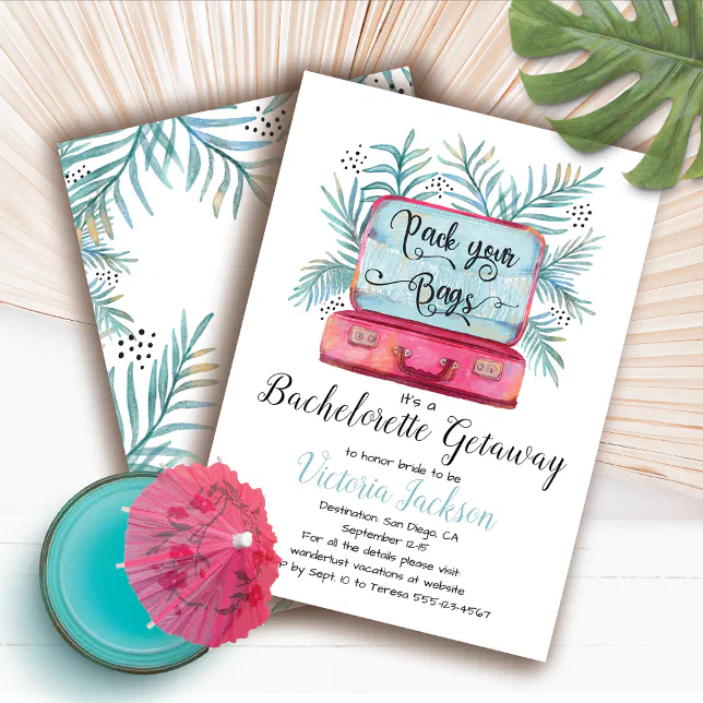 Pack your bags Bachelorette Getaway Luggage Invitation | Zazzle