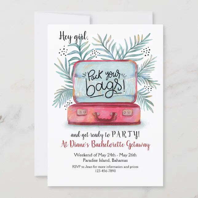 Pack Your Bags Bachelorette Party Invitations | Zazzle