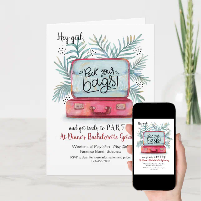 Pack Your Bags Bachelorette Party Invitations Fold | Zazzle
